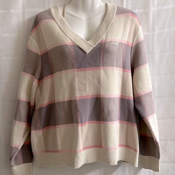 Vans | Tops | Vans Off The Wall Plaid Sweatshirt Tan Pink Gray Large ...